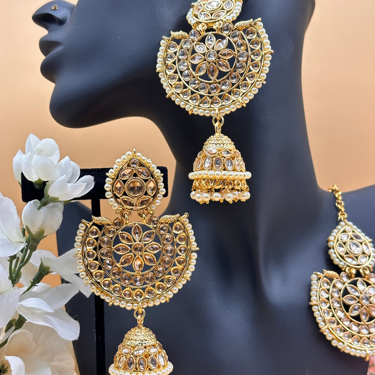 Golden Earring Maang Tikka Set – Affinity Giya