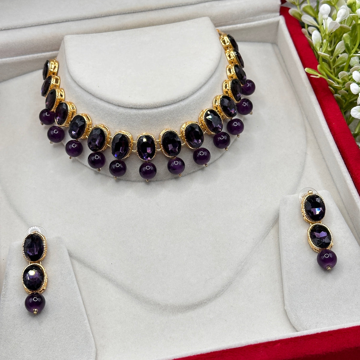 Ranisha Purple Pearl Drop Necklace Set – Affinity Giya